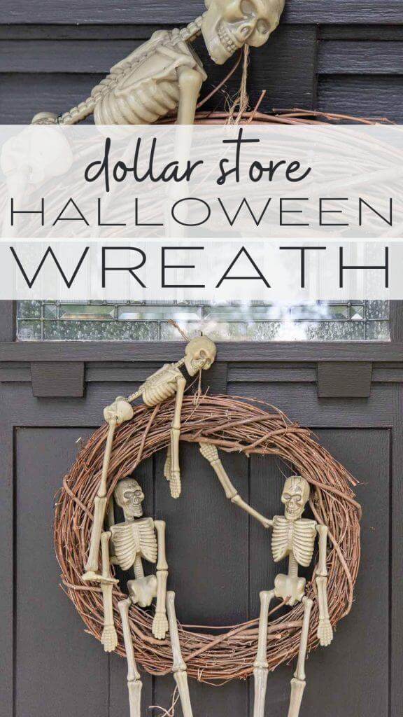 How to Make a Halloween Wreath With Dollar Store Skeletons - Twelve On Main