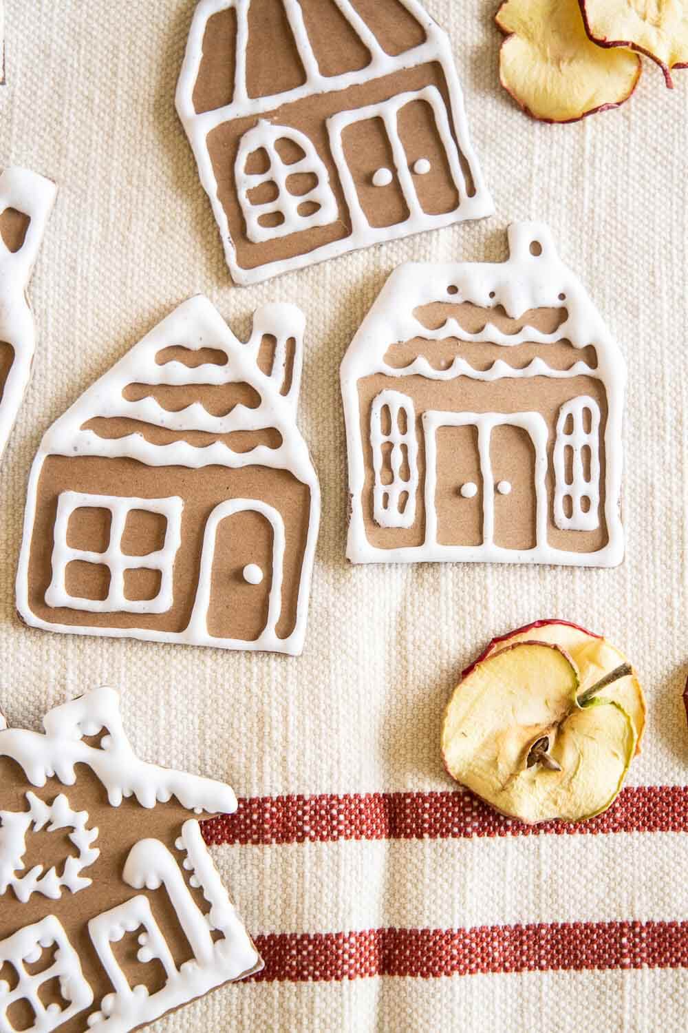 Fake Gingerbread House Ornaments with Homemade Puff Paint - Twelve On Main