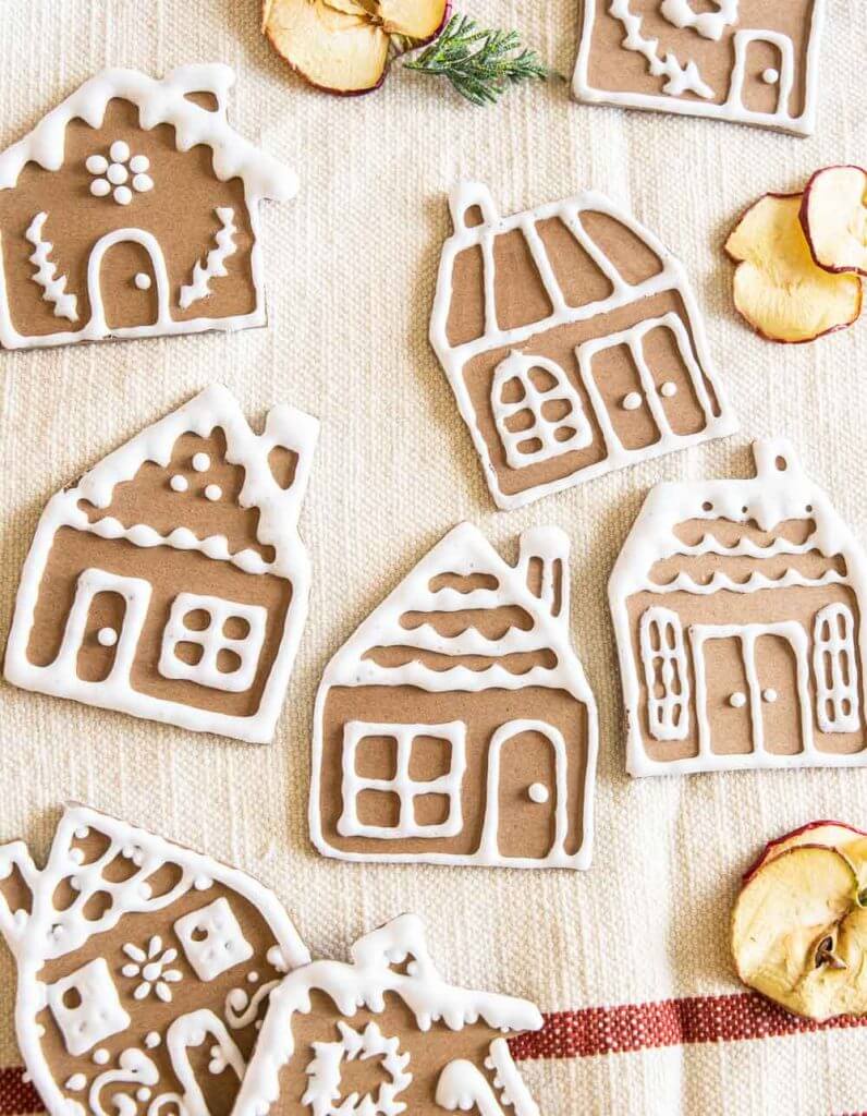 Fake Gingerbread House Ornaments with Homemade Puff Paint - Twelve On Main